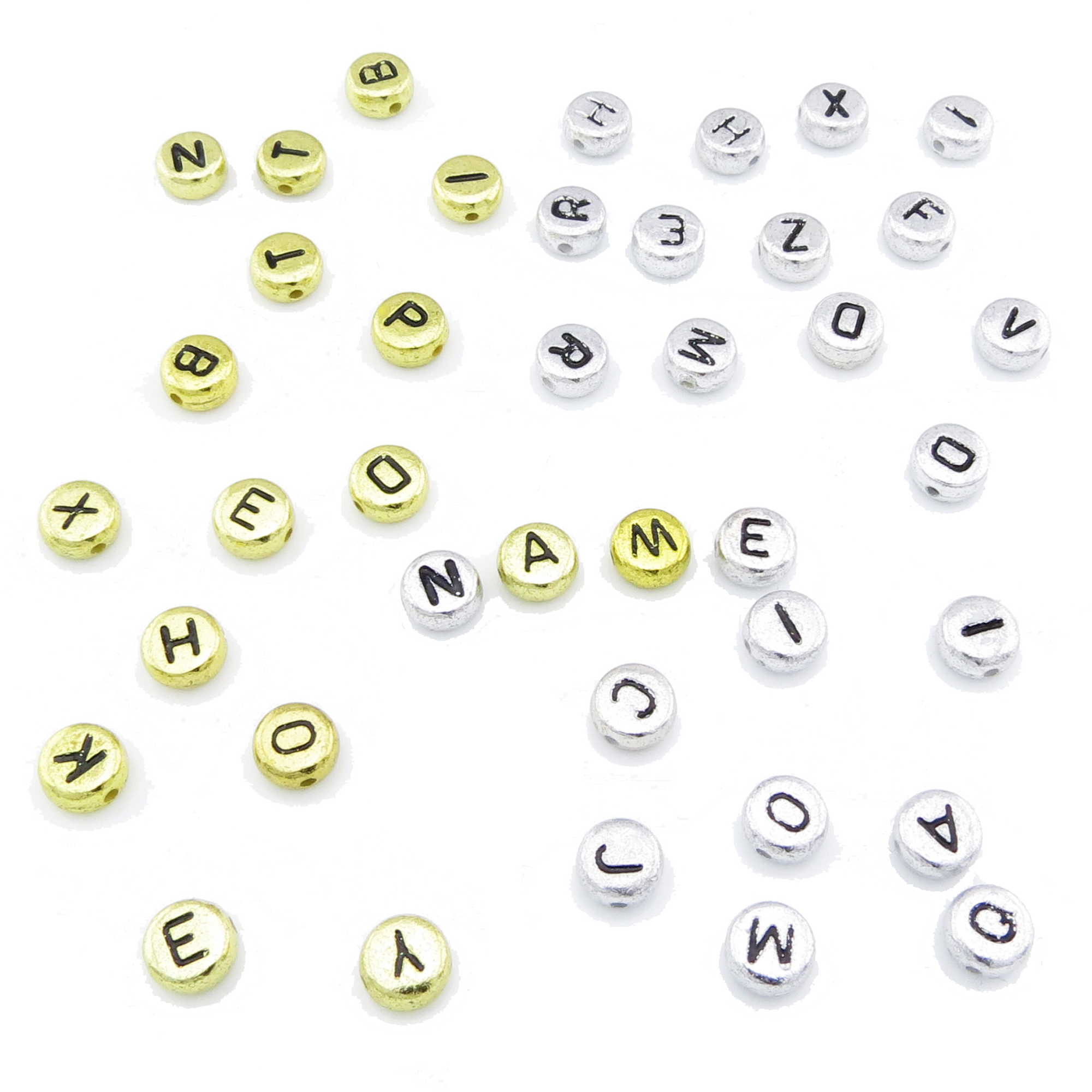 300 Buchstaben Perlen 4x7mm silbergrau gold Alphabet ABC Namen Armband ...